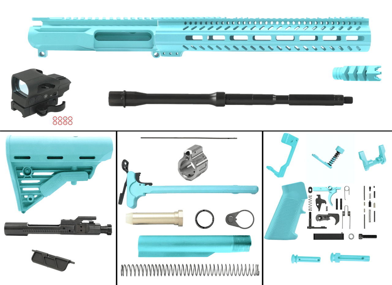AR-15 5.56 16" Robins Egg Blue Rifle Complete Enhanced Build Kit
