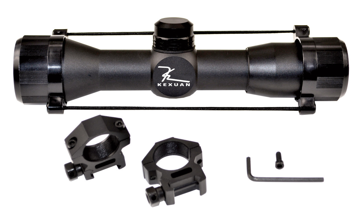 Kexuan 4X32 Compact Scope with 5 Line Reticle and 1" Picatinny Scope Rings