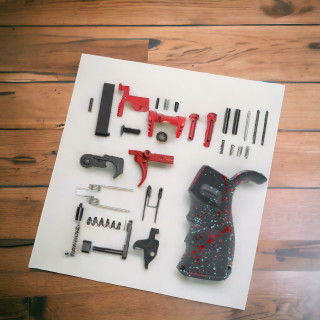 AR15 Custom Cerakote Sniper Grey/Red Splatter Lower Parts Kit