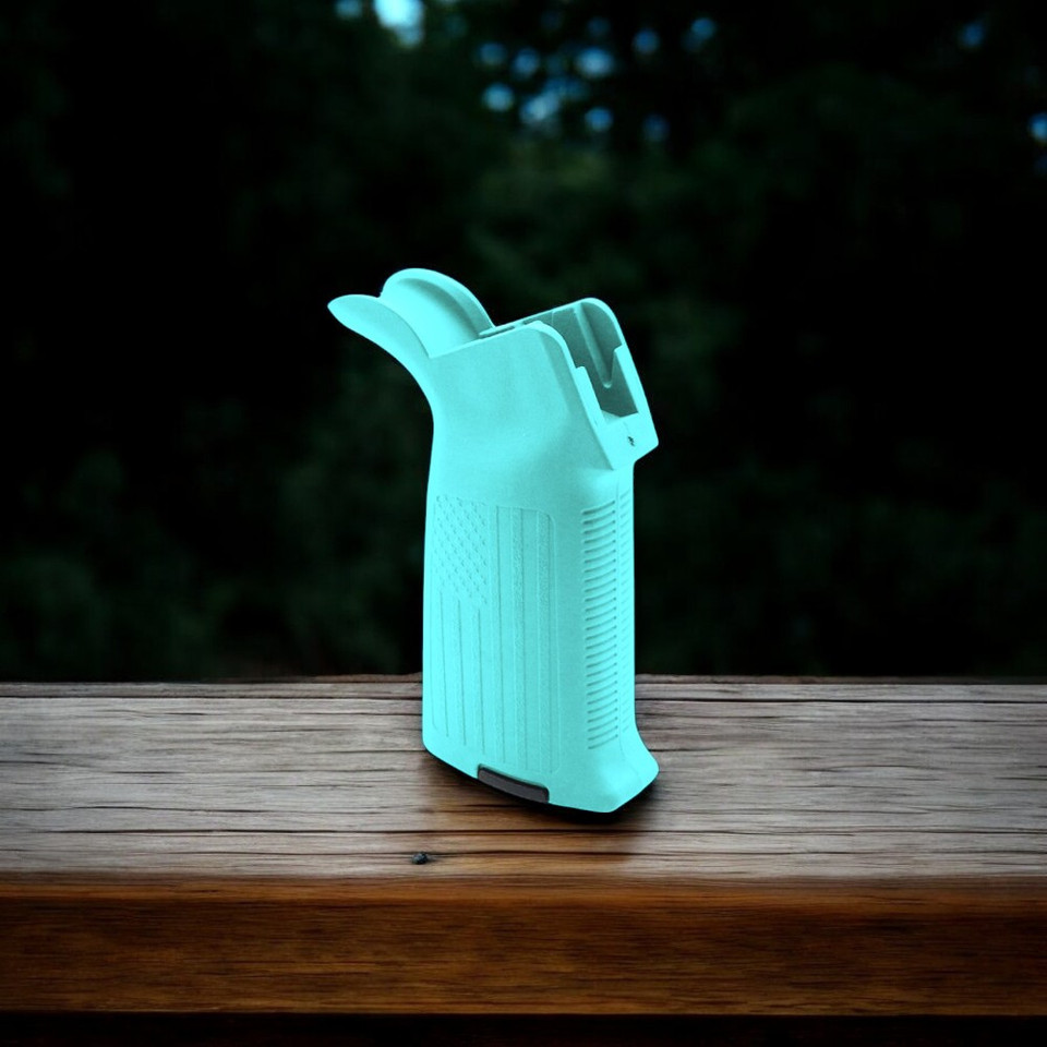 AR-15 Cerakote Robins Egg Blue USA Engraved Pistol Grip