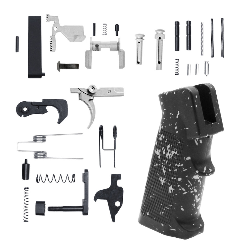 AR-15 Cerakote Glacier Silver Splatter Enhanced Lower Parts Kit