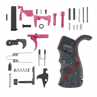 AR15 Custom Cerakote Sniper Grey/Pink Splatter Lower Parts Kit