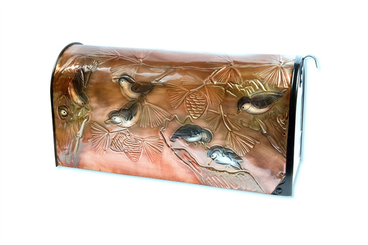 Rural Nuthatches Copper Mailbox at Weathervanes of Maine