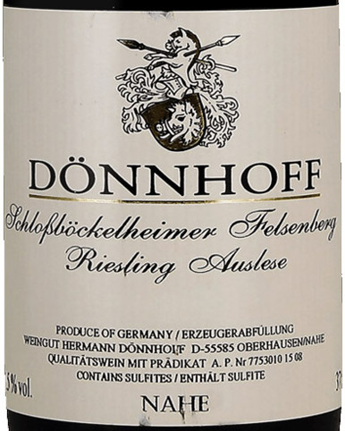 Dönnhoff Riesling GK Auslese Schlossböckelheimer Felsenberg 2021 375ml ...
