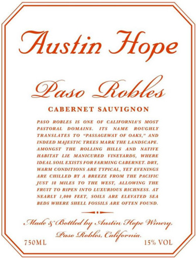 Austin Hope Cabernet Sauvignon Paso Robles 2021 - Woodland Hills Wine ...