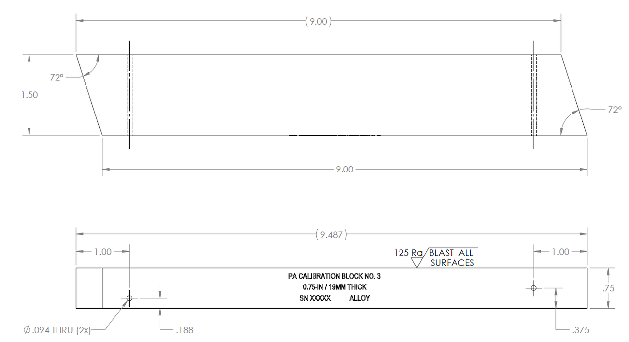 Phased Array Cal Block No. 3 (0.75-in. Thick) - PH Tool