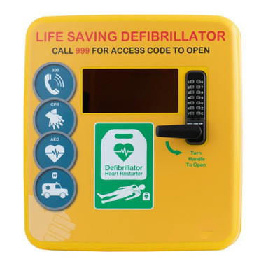 Outdoor Defibrillator Cabinet - Keypad Lock - Heater and LED Light - Yellow