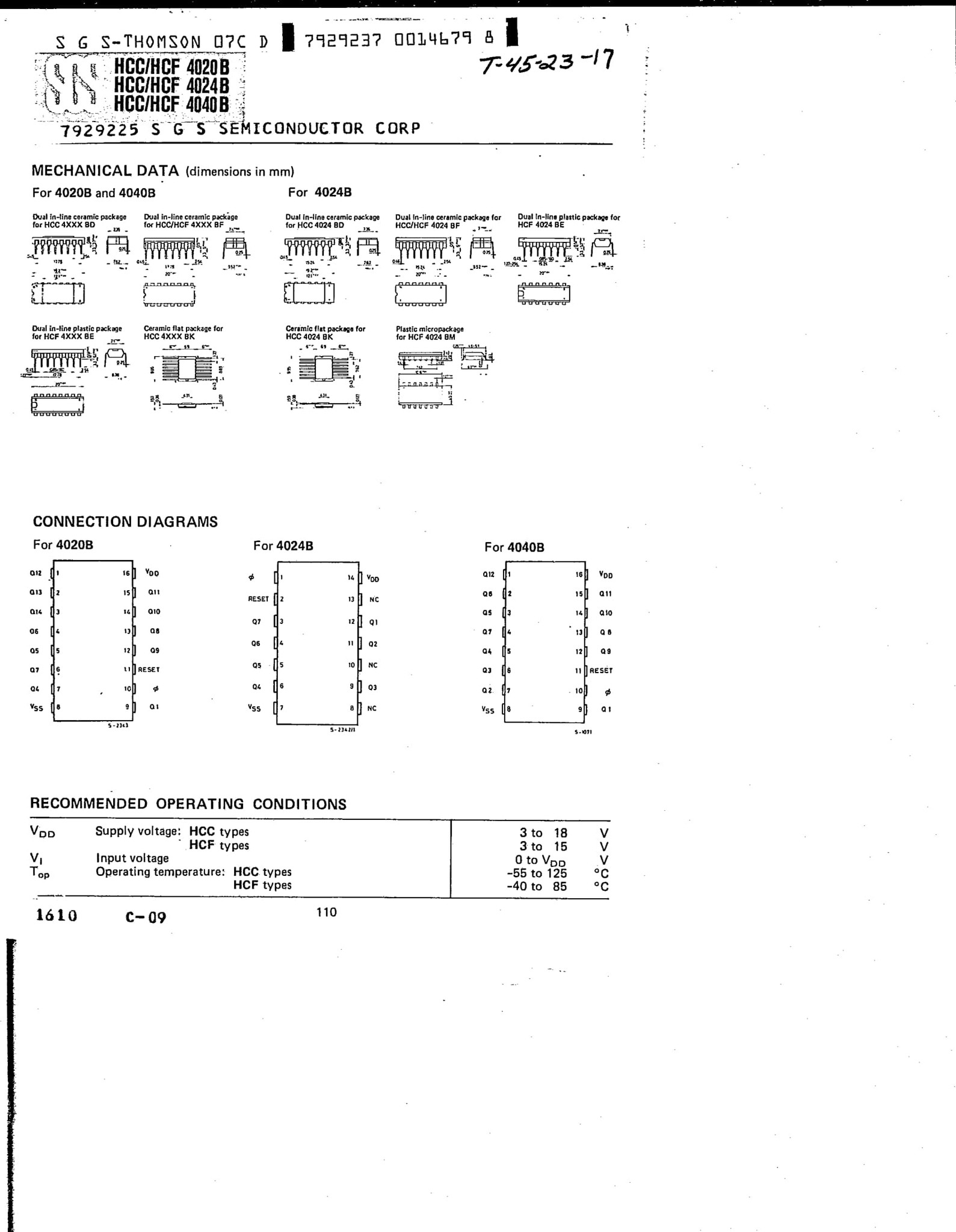 (PKG of 10) HCF4020BE 14 Stage Ripple-Carry Binary Counter, CD4020, PDIP-16, SGS - orchidsound ...
