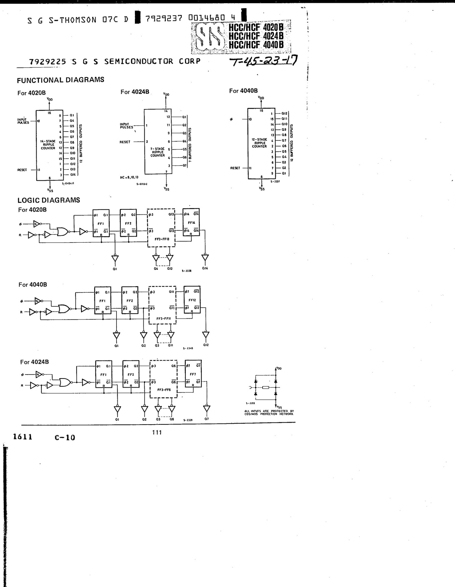 (PKG of 10) HCF4020BE 14 Stage Ripple-Carry Binary Counter, CD4020, PDIP-16, SGS - orchidsound ...