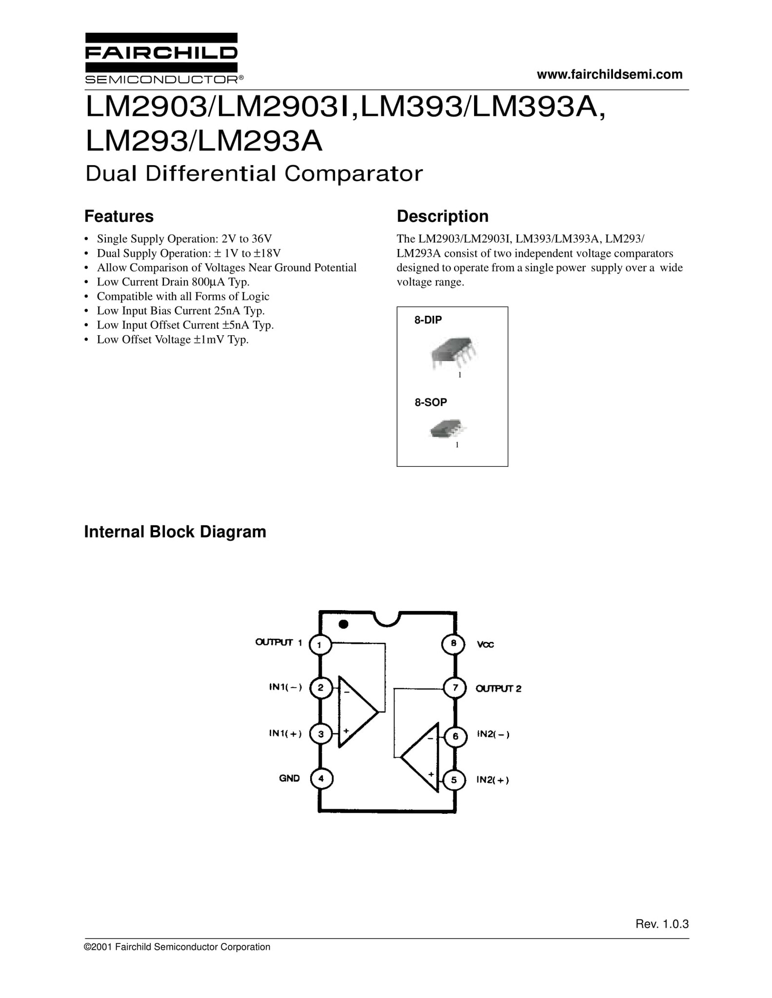 (PKG of 10) LM393N Dual Differential Comparator, PDIP-8, Fairchild ...
