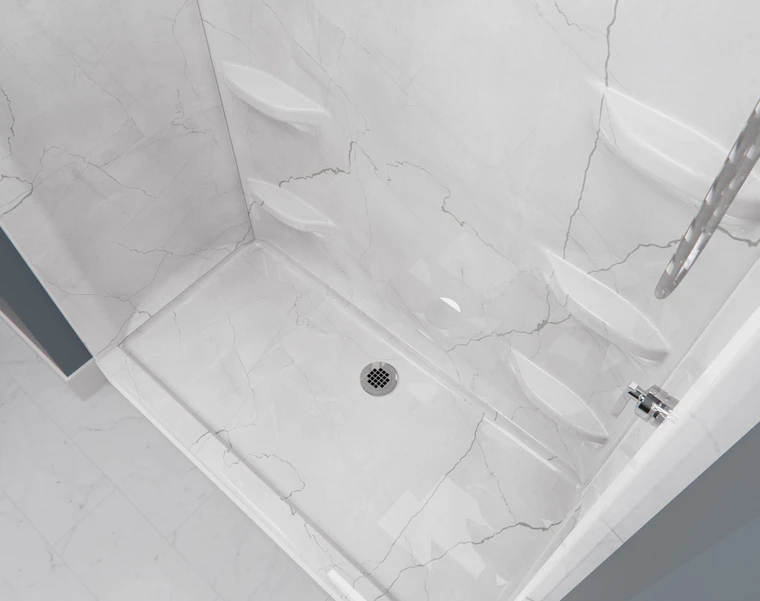 27"X54" Fiberglass Shower Kit Includes Shower Pan & Surround Wall Elite ...