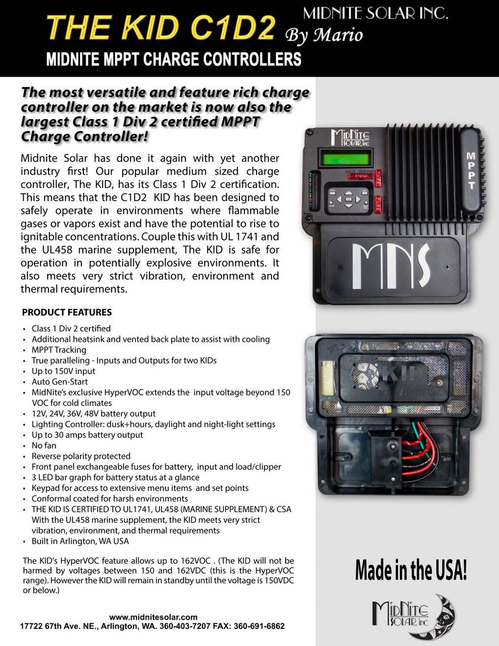 Stellavolta: MidNite Solar MNKID-C1D2 MPPT Charge Controller