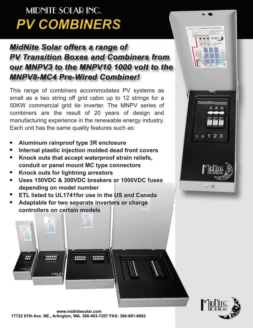 Stellavolta: MidNite Solar MNPV10-1000 Combiner 10x 1000VDC Fuse Holders