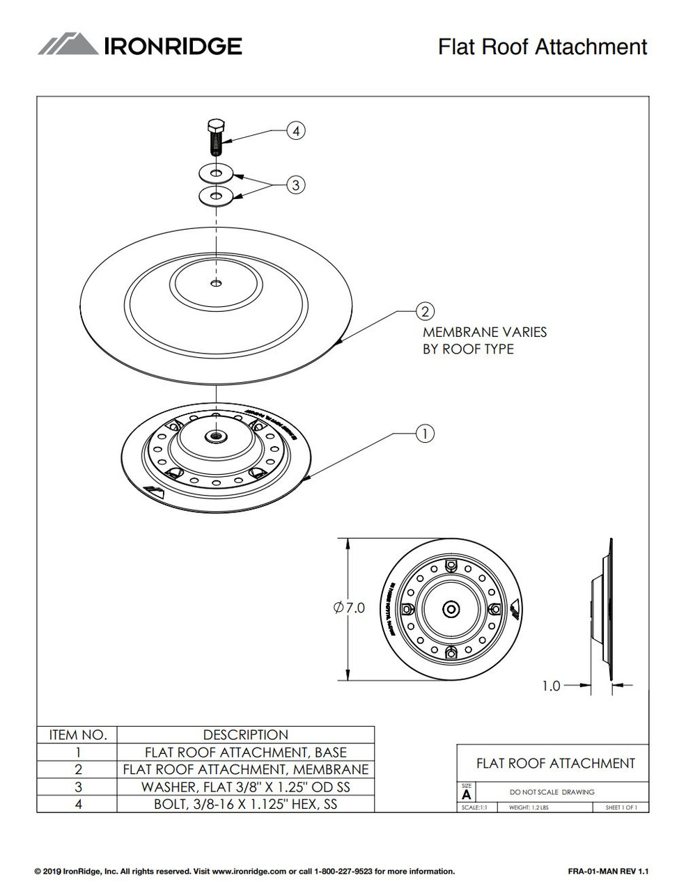 Stellavolta: IronRidge FRA-BASE-01-M1 Flat Roof Attachment, Mill Base