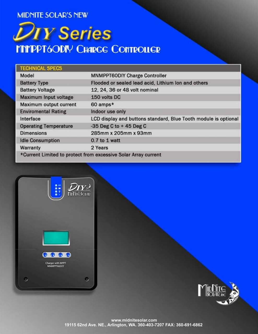Stellavolta: MidNite Solar MNMPPT60DIY DIY Charge Controller 60A 150V