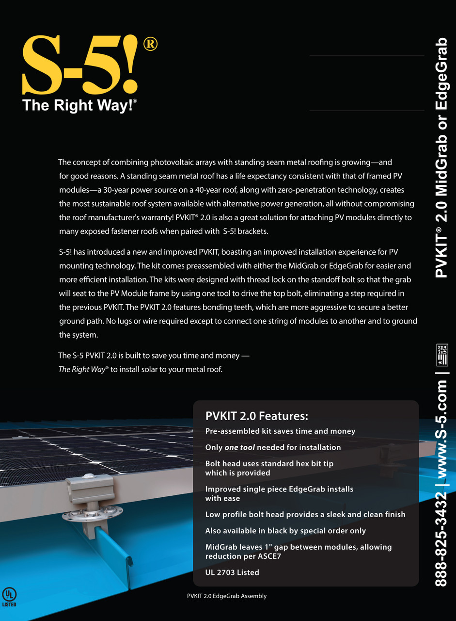 Stellavolta: S-5! PVKIT 2.0 MidGrab Standard Rooftop Solar Panel System