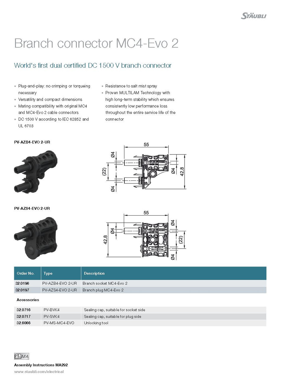 Stellavolta: Staubli 32.0196 MC4-Evo 2 Branch Connector Female