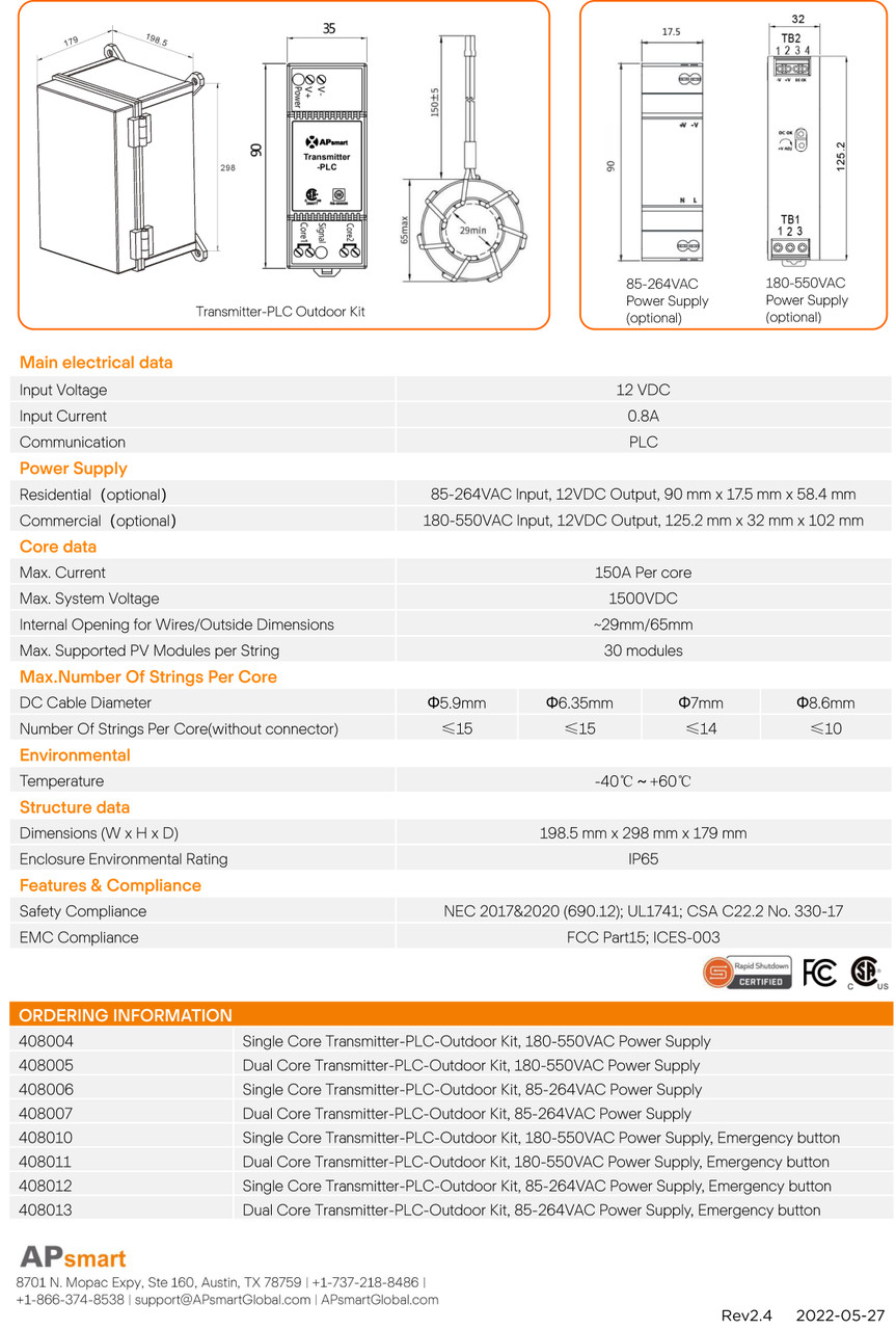 Stellavolta: APSystems 408005 APSmart Dual Core Transmitter Outdoor Kit
