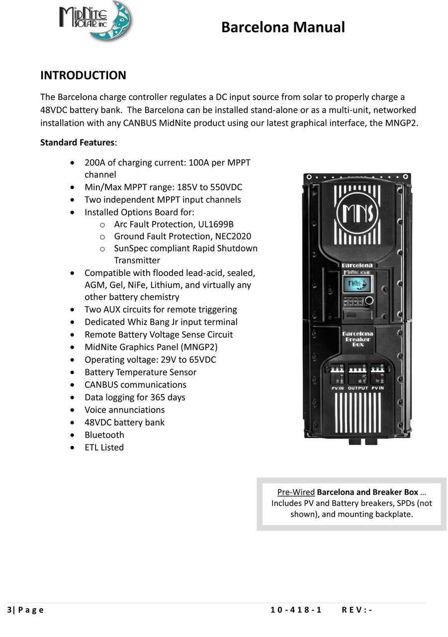 Stellavolta: MidNite Solar MNBCLNA Charge Controller 600VDC 200A