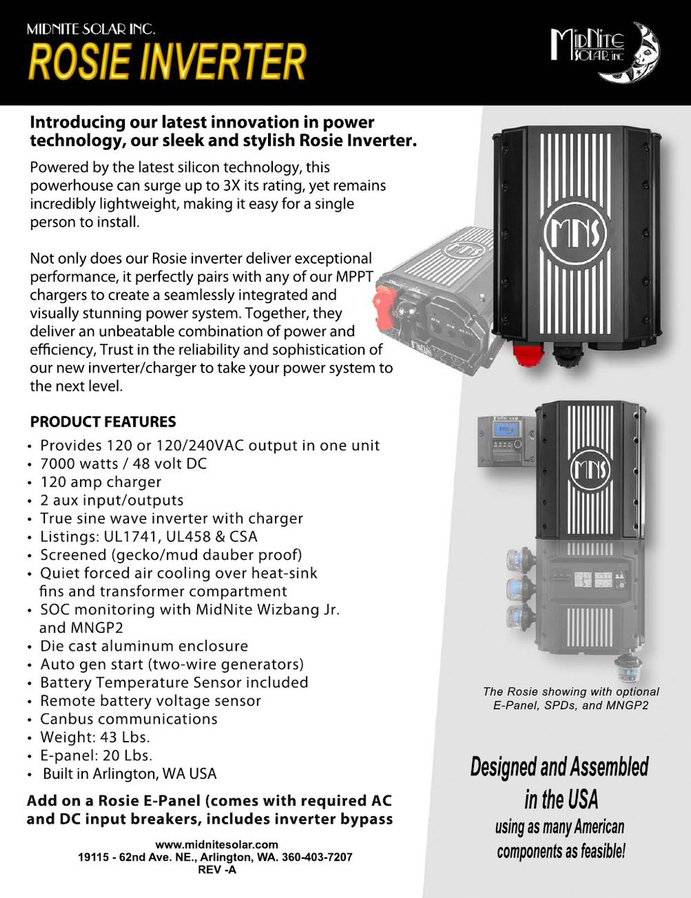 Stellavolta: MidNite Solar MNROSIE7048RE Inverter Charger 7000W 48VDC