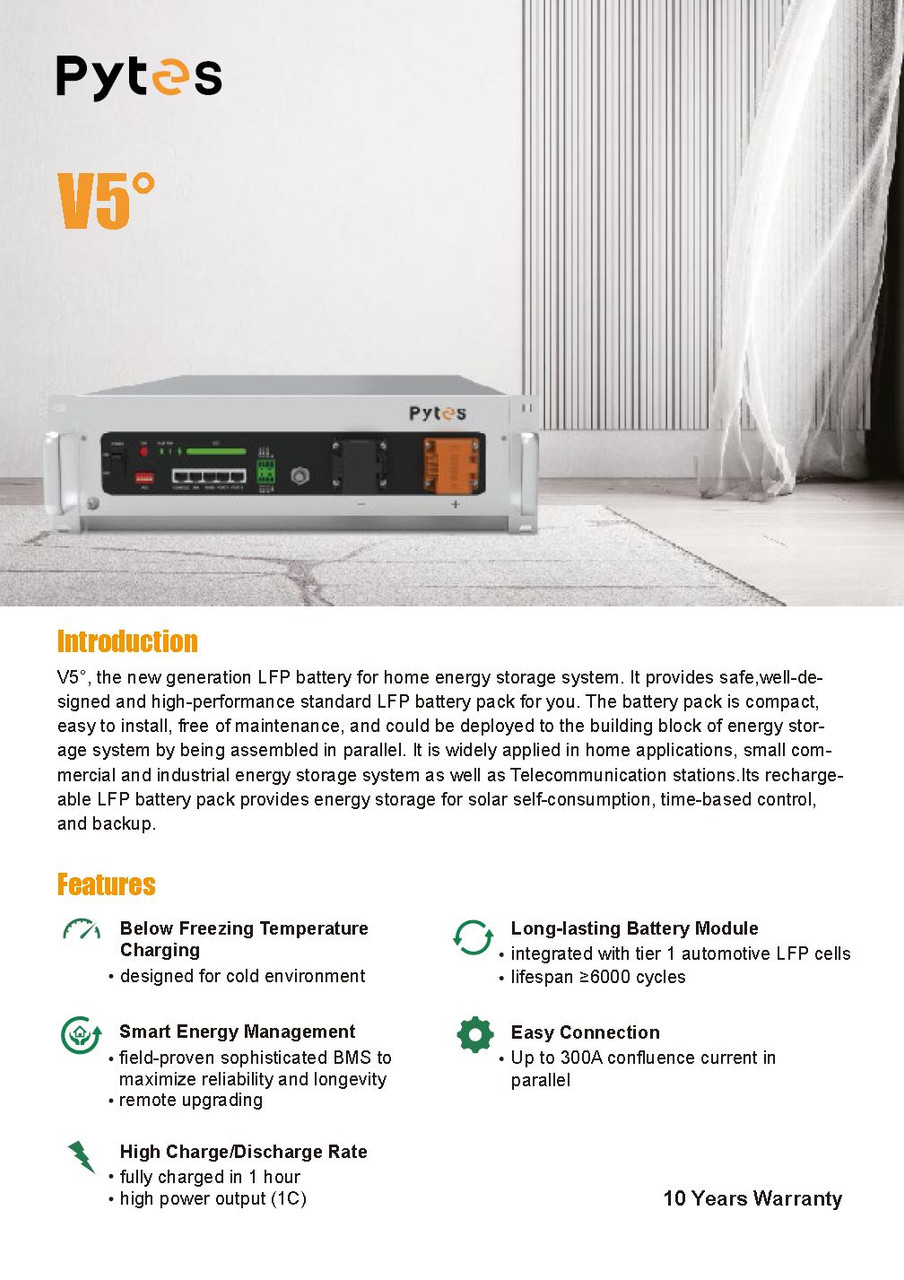 Stellavolta: PYTES Energy V5° LFP Battery 5.12kW 100Ah 48VDC