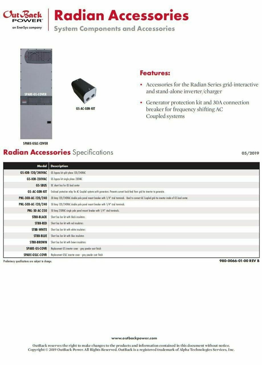 Stellavolta: OutBack Power PNL-30D-AC-120/240 AC Input Circuit Breaker