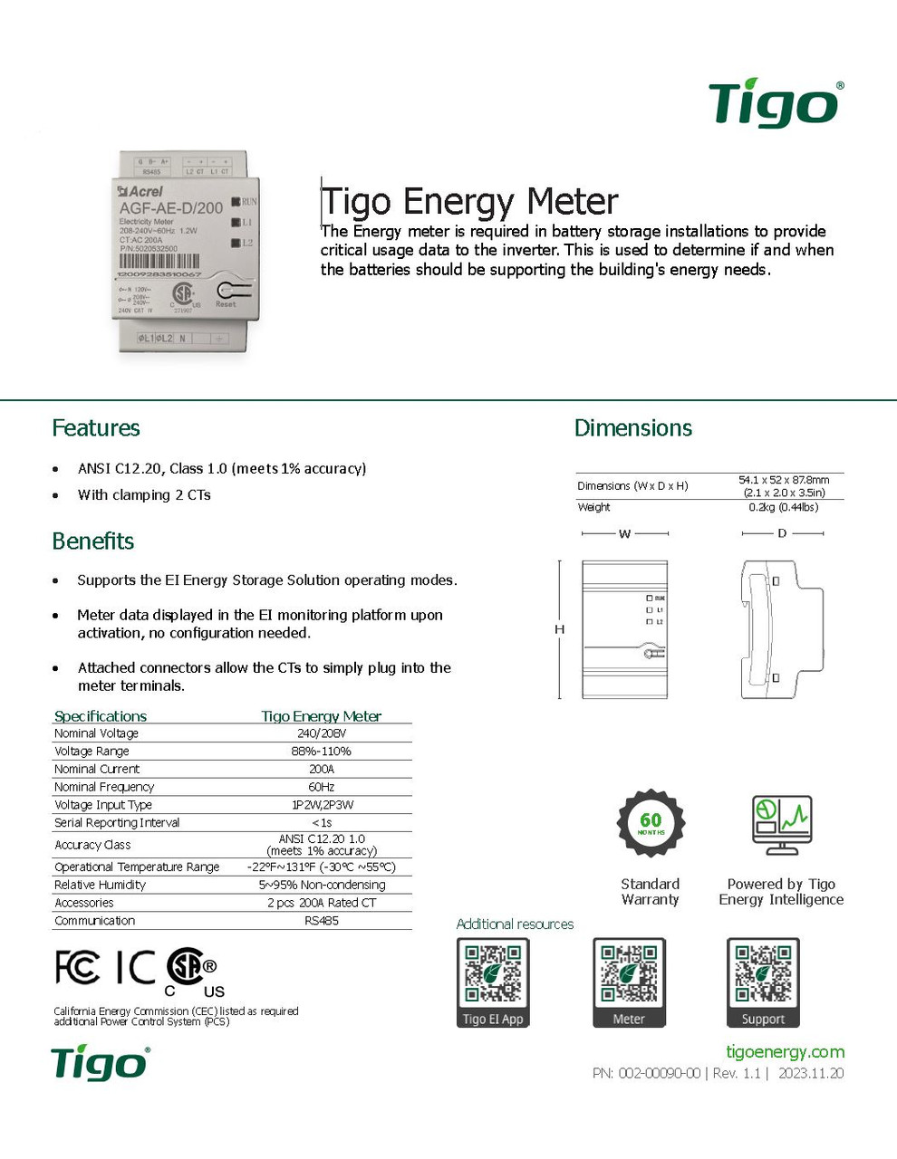 Stellavolta: Tigo Energy EI Energy Meter for Battery Storage 200A