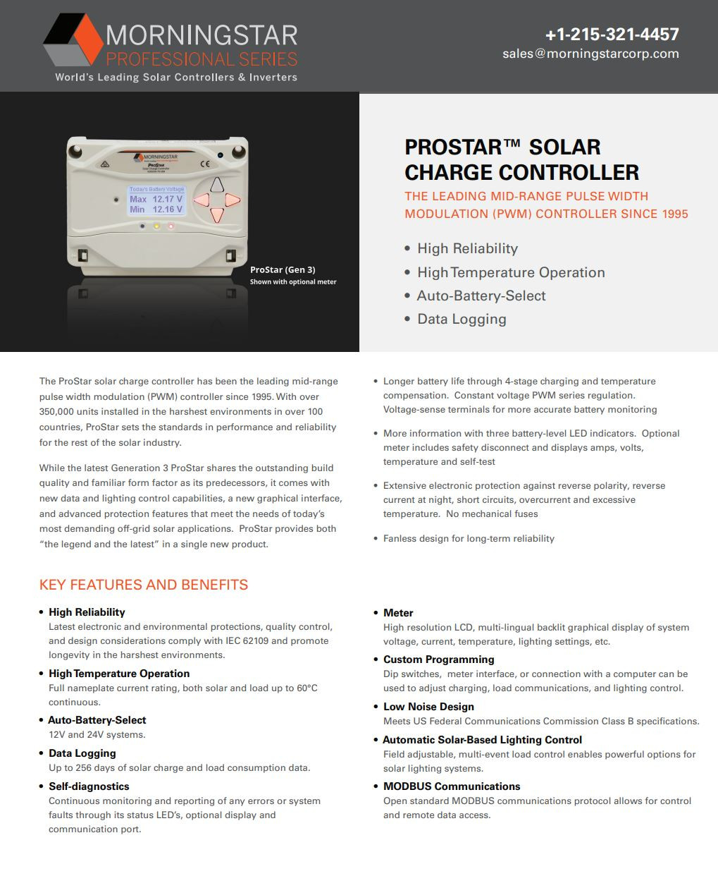Stellavolta: Morningstar PS-15M ProStar Solar Controller with Monitor
