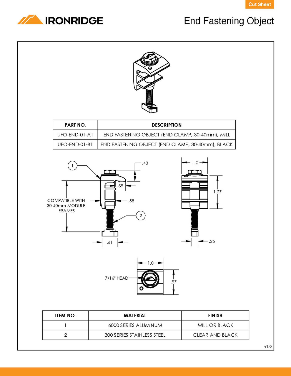 Stellavolta: IronRidge UFO-END-01-B1 EFO End Fastening Object, Black