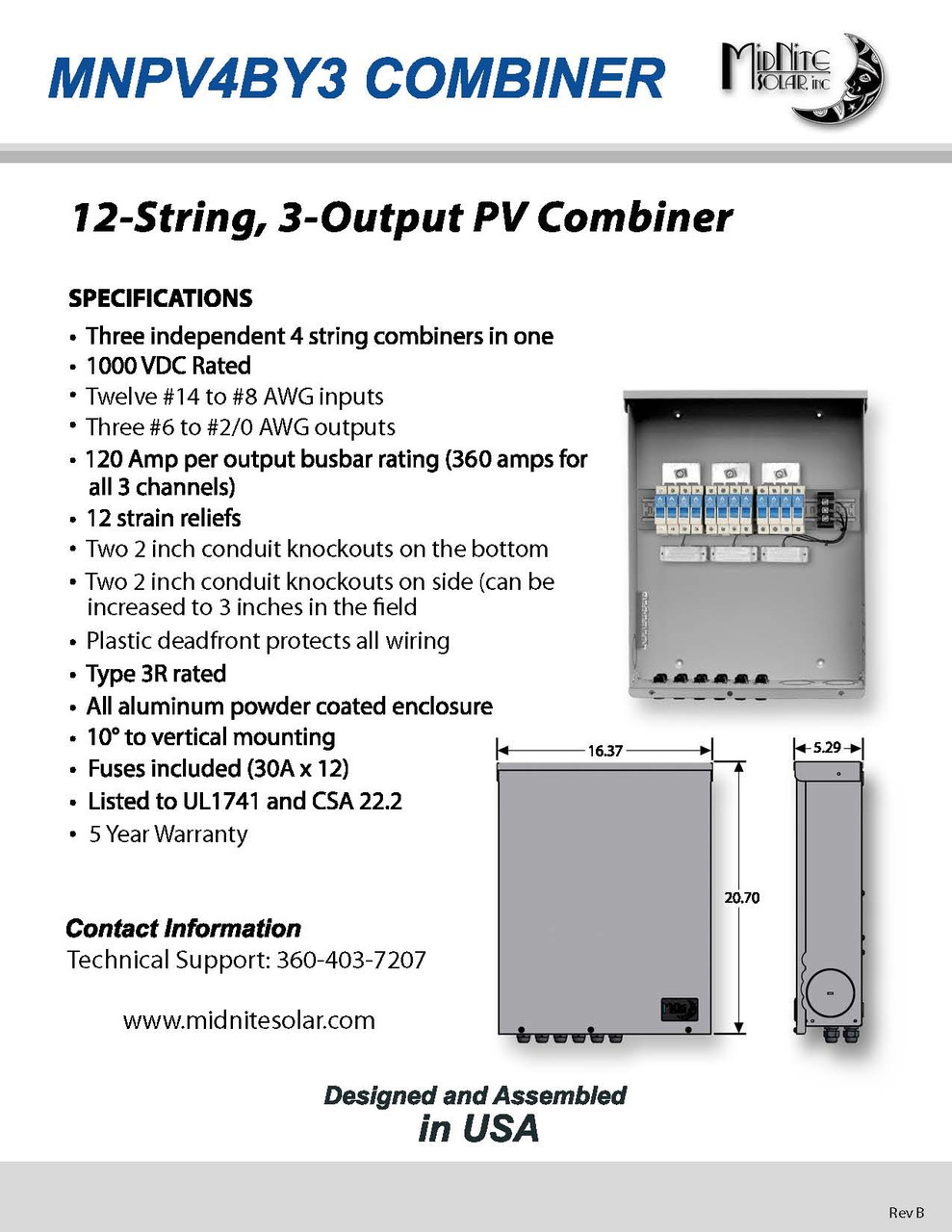 Stellavolta: MidNite Solar MNPV4BY3 Combiner 12 String 3 Output