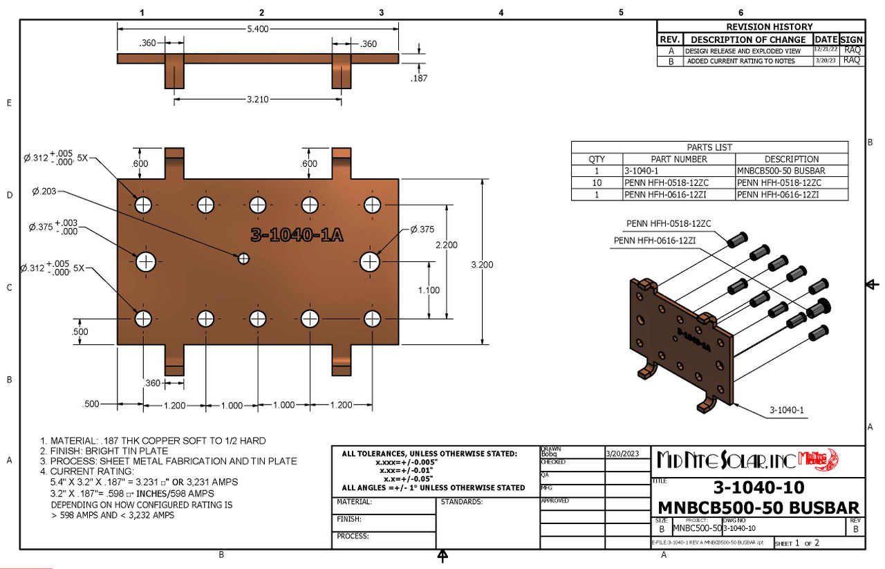 Stellavolta: MidNite Solar MNBCB-BUSBAR500 Busbar 500A for MNBCB 500/50
