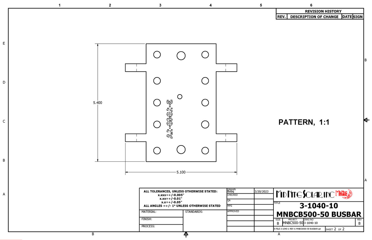 Stellavolta: MidNite Solar MNBCB-BUSBAR500 Busbar 500A for MNBCB 500/50