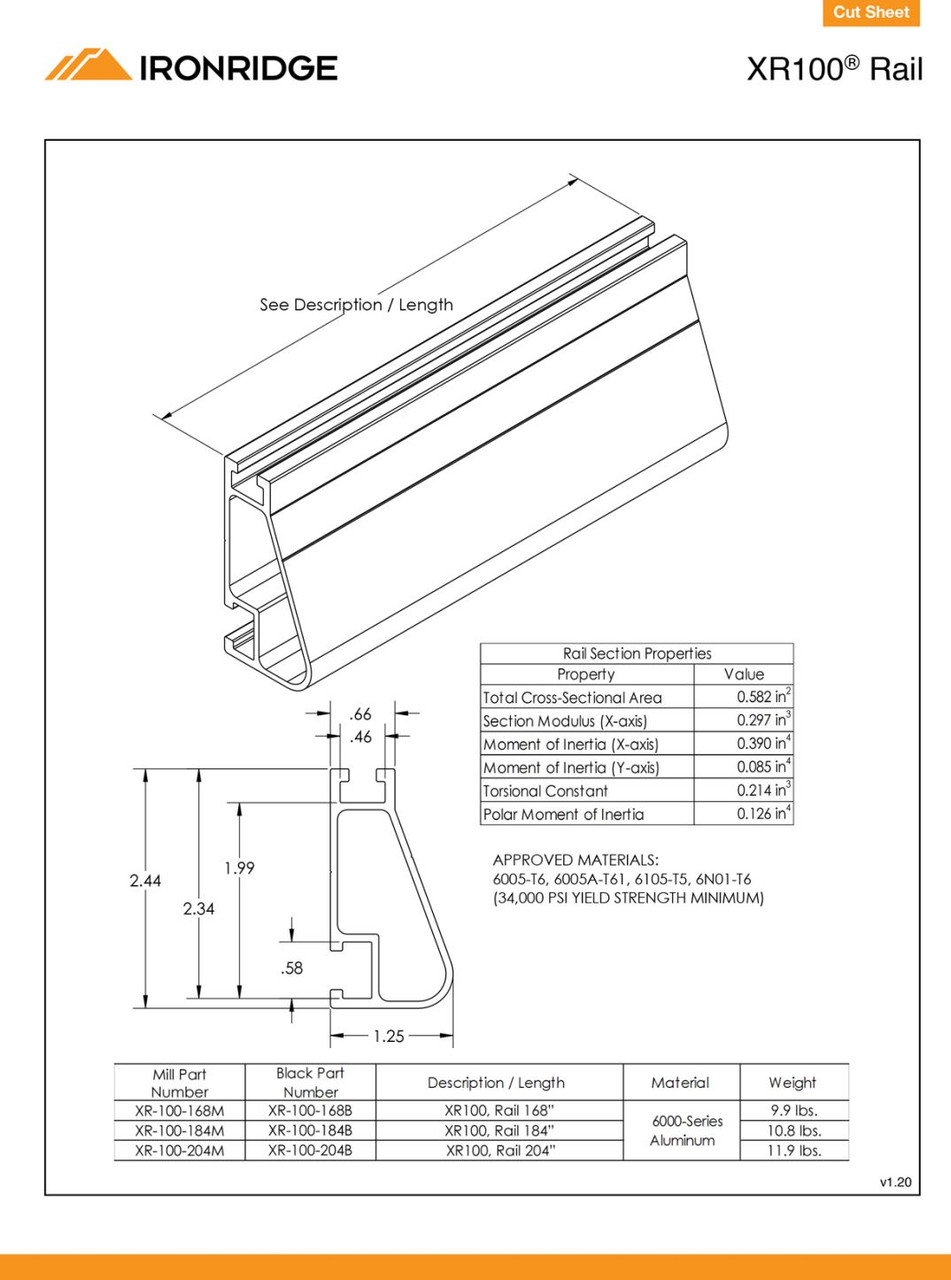 Stellavolta: IronRidge XR-100-204M Rail Mill XR100 Series 17ft