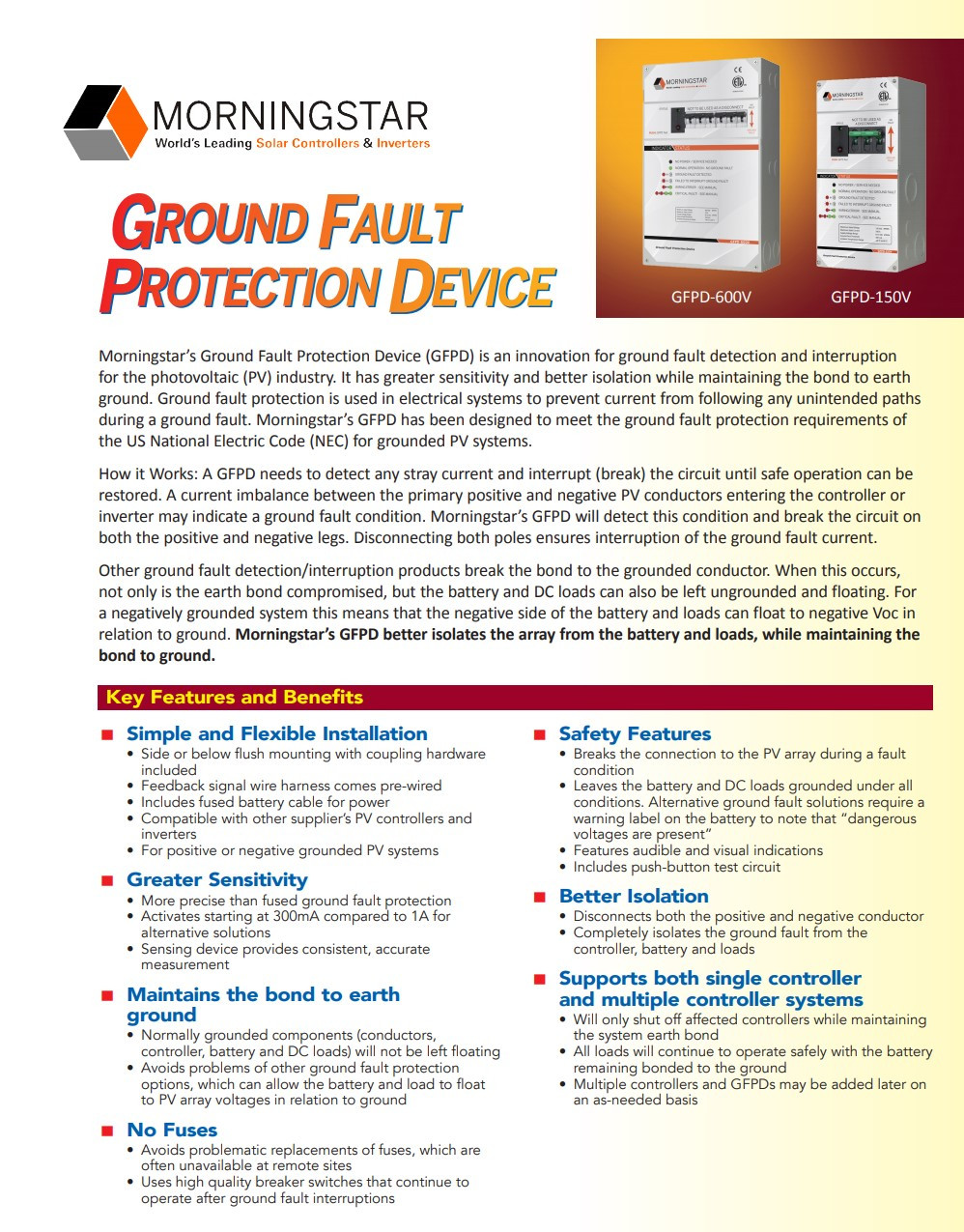 Stellavolta: Morningstar GFPD-150V Ground Fault Protection Device
