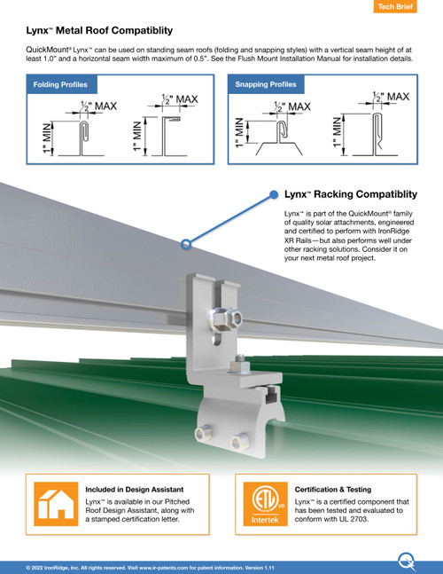 Stellavolta: IronRidge QM-LYNX-SS Standing Seam Metal Roof Clamp