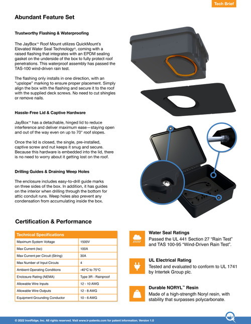 Stellavolta: IronRidge QM-JBX-RL02-B1 JayBox Rail-Mounted Junction Box