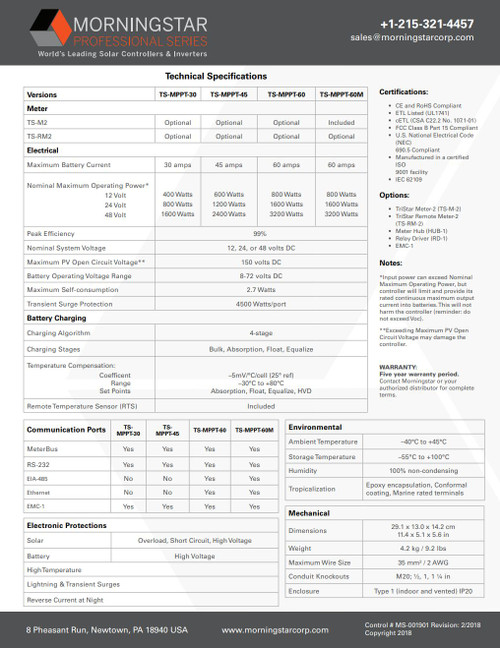 Stellavolta: Morningstar TS-MPPT-45 TriStar MPPT Solar Controller