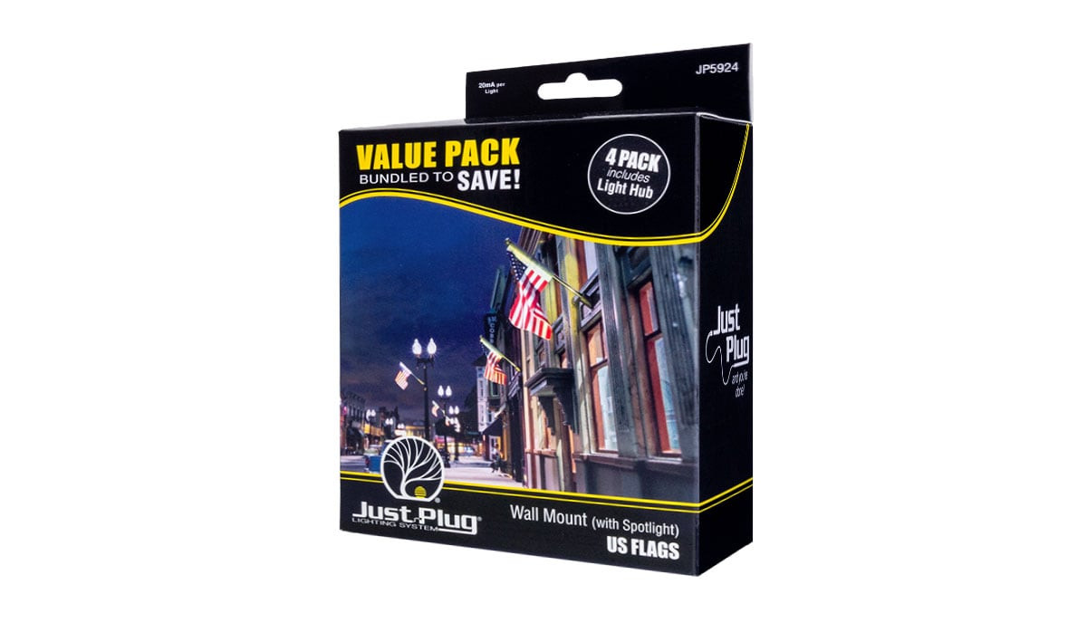 Woodland Scenics ~ N Scale ~ Wall Mount Flag with Spotlight Value Pack ...