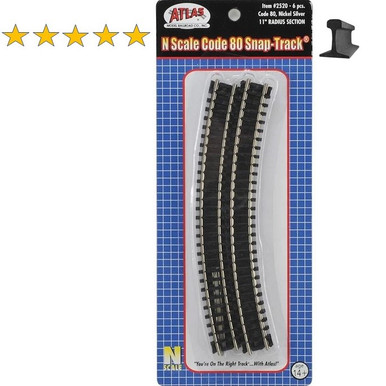 Atlas ~ N Scale ~ 11" Curved Snap Track ~ Code 80 ~ 6 Pieces ~ 2520 ...