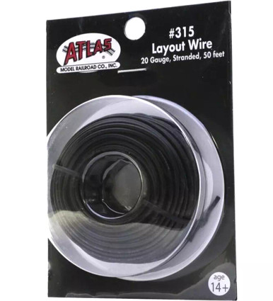 Atlas ~ Stranded Layout Wire #20 Gauge ~ 50' 15.2m Spool ~ Black ~ 315 ...