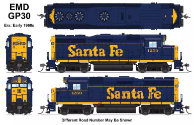 Broadway Limited HO Scale ~ EMD GP30 Stealth ATSF #1263 ~ DCC Ready ~ 9150