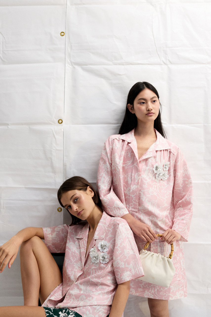 Garden Toile Embellished Tunic Dress - Peony | Oroton