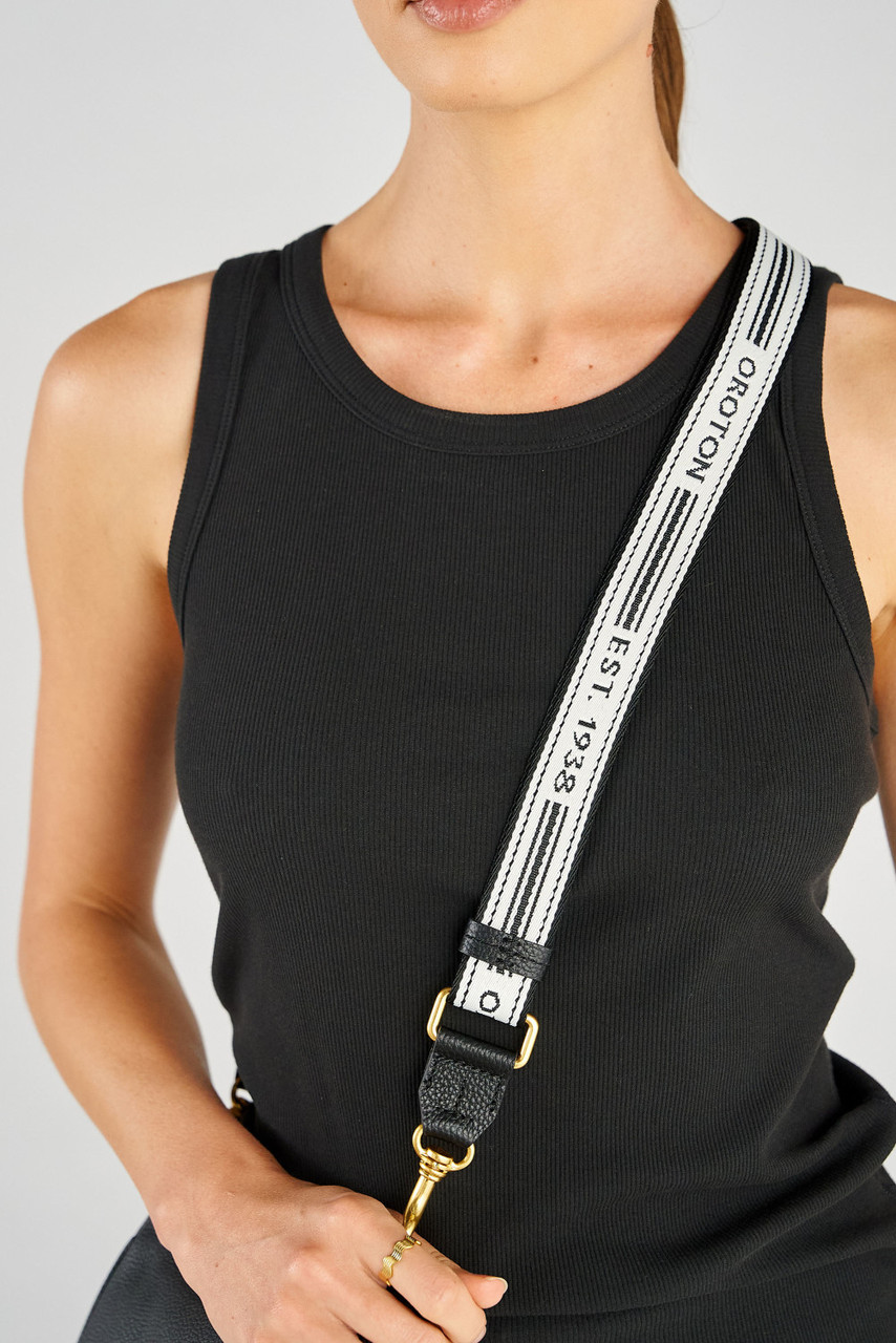 Heather Narrow Webbing Strap - Black/Cream | Oroton