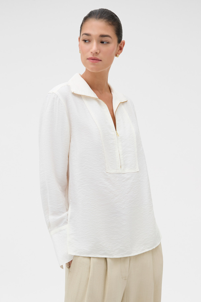 Half Placket Zip Shirt - Milk | Oroton