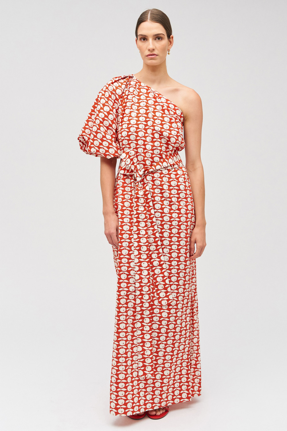 Apple Stamp One Shoulder Dress - Poppy | Oroton