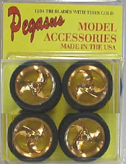 Tri Blade Gold Rims w/Tires (4) 1/24-1/25 Pegasus