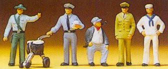 Workers Mailman, Cop, Sailor, Soldier & Engineer HO Scale Preiser Models