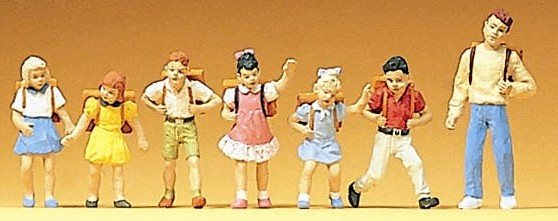 School Children w/Backpacks (7) HO Scale Preiser Models