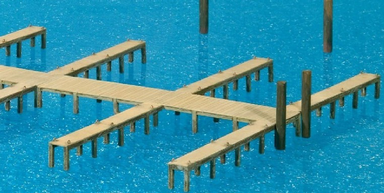 Wood-Type Boat Pier w/Docks (Kit) HO Scale Preiser Models