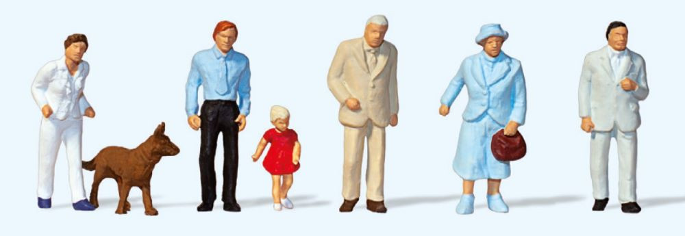 Passers-By (5 Adults, Child & Dog) HO Scale Preiser Models